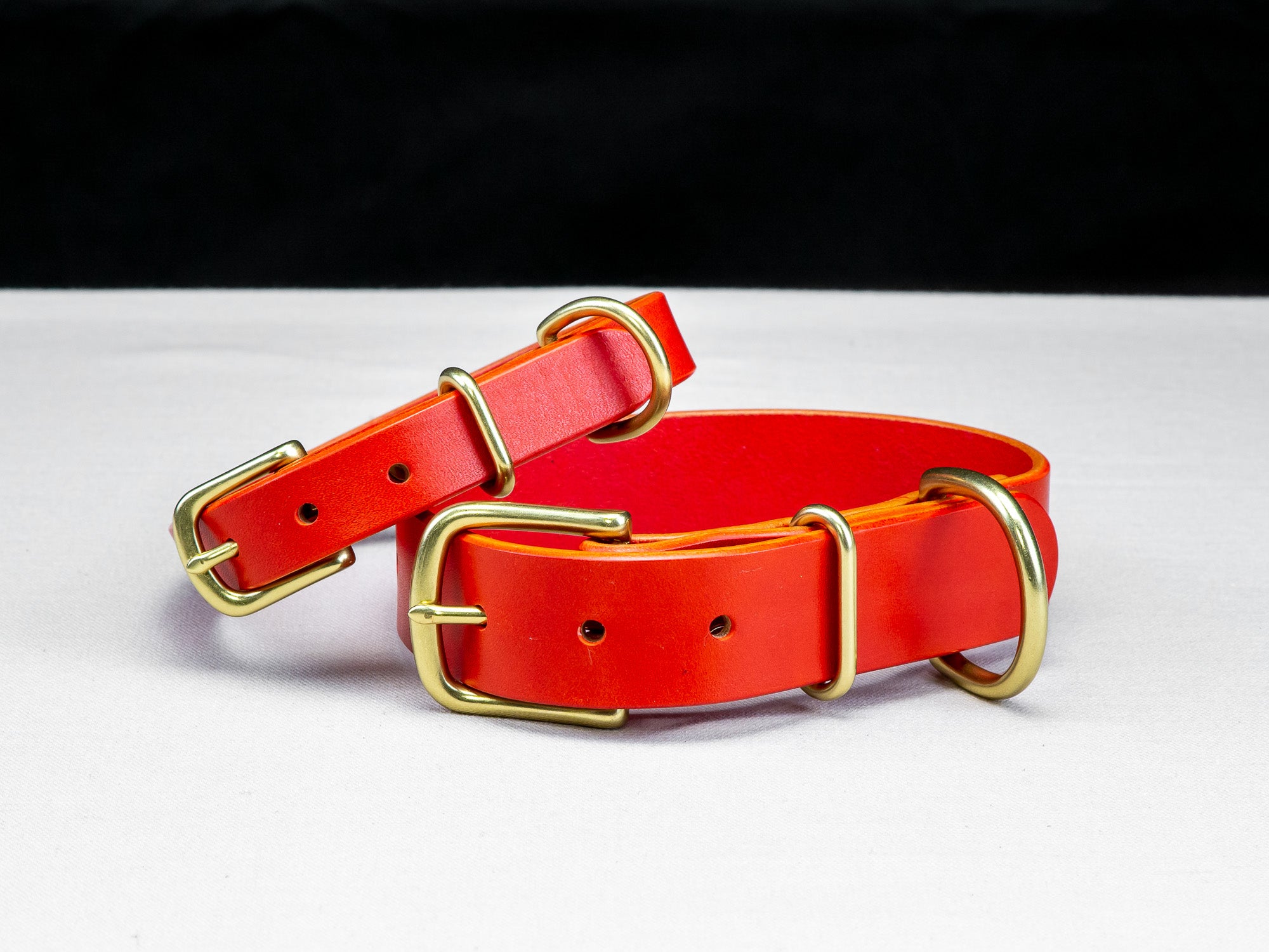 Dog Collar - Black Leather with Natural Brass