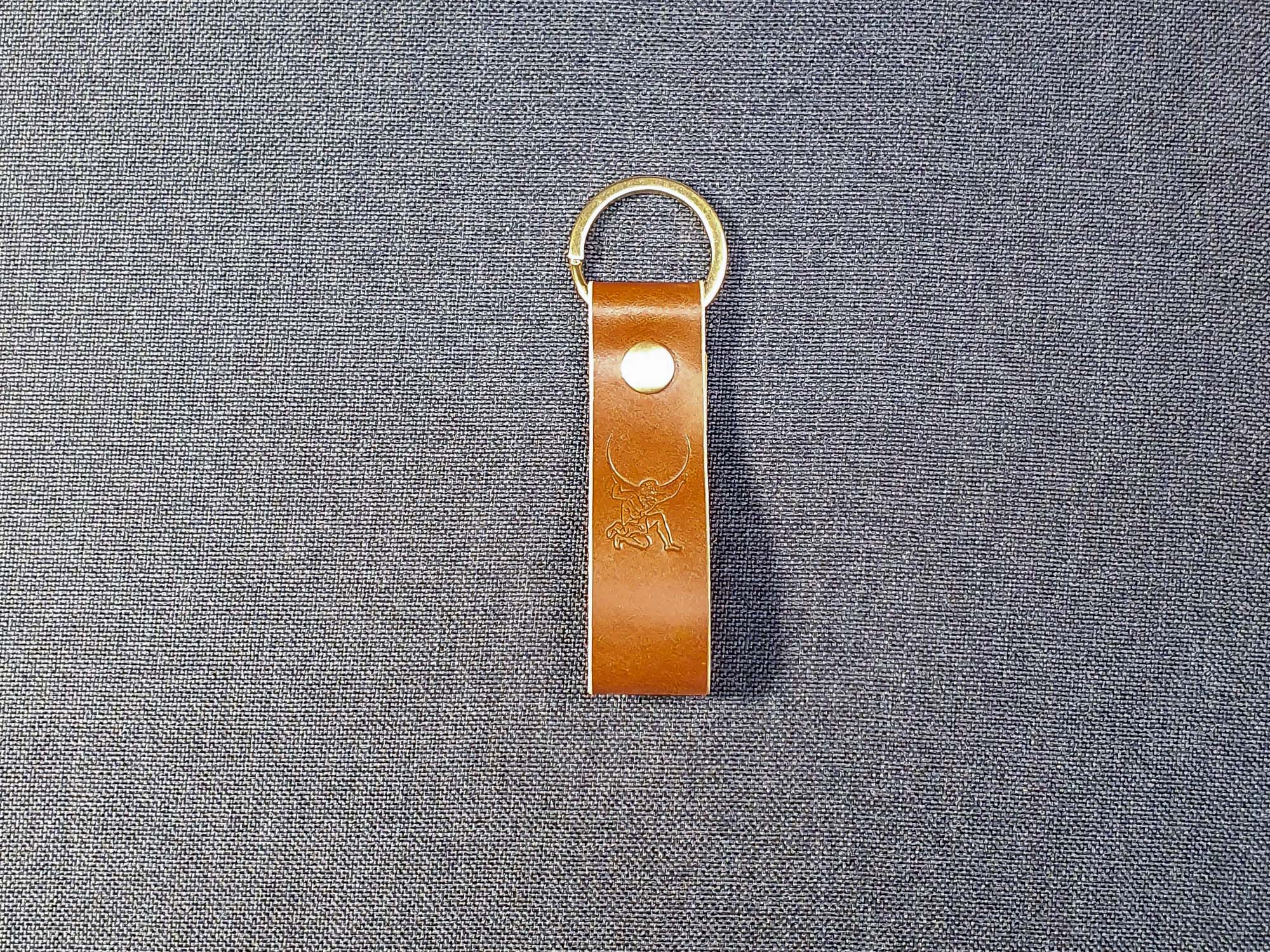 Short Snap & Ring Leather Key Fob - Conker